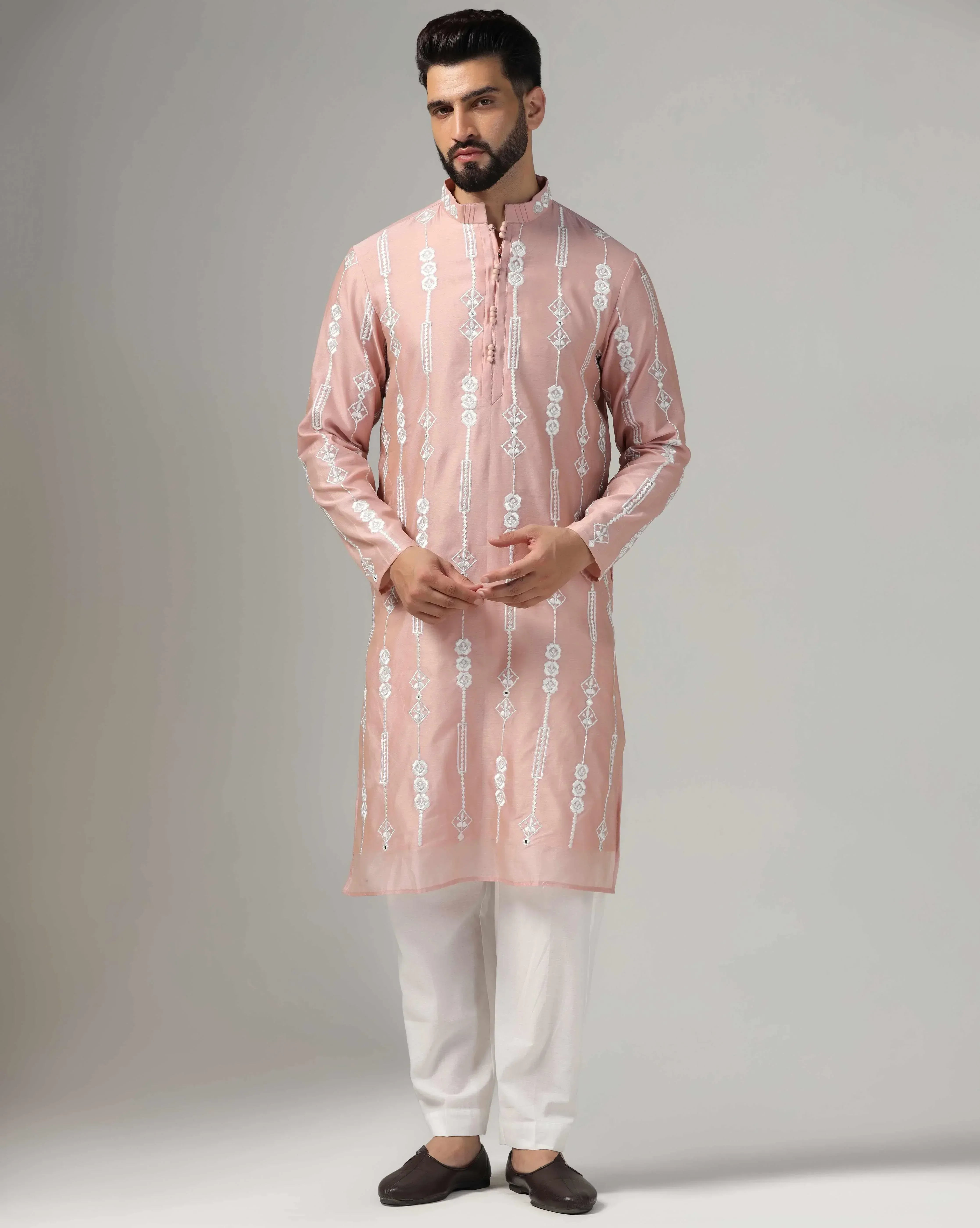 Mens ethnic blush pink kurta set